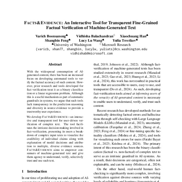 FACTS&EVIDENCE: An Interactive Tool for Transparent Fine-Grained Factual Verification of Machine ...