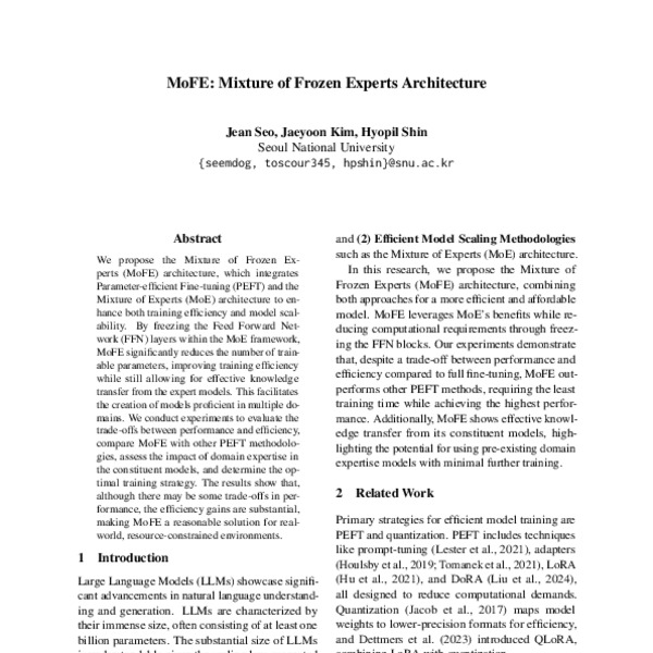 MoFE: Mixture of Frozen Experts Architecture - ACL Anthology
