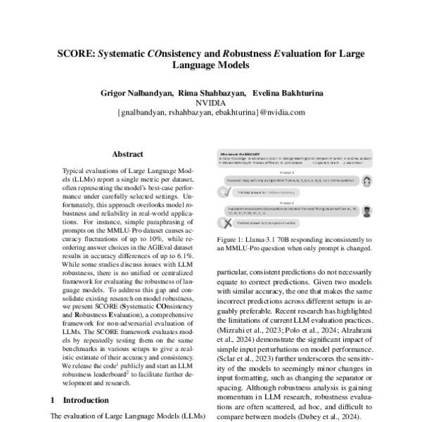 SCORE: Systematic COnsistency and Robustness Evaluation for Large Language Models - ACL Anthology