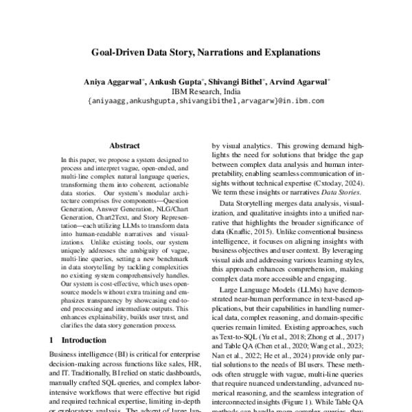 Goal-Driven Data Story, Narrations and Explanations - ACL Anthology