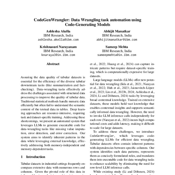 CodeGenWrangler: Data Wrangling task automation using Code-Generating Models - ACL Anthology