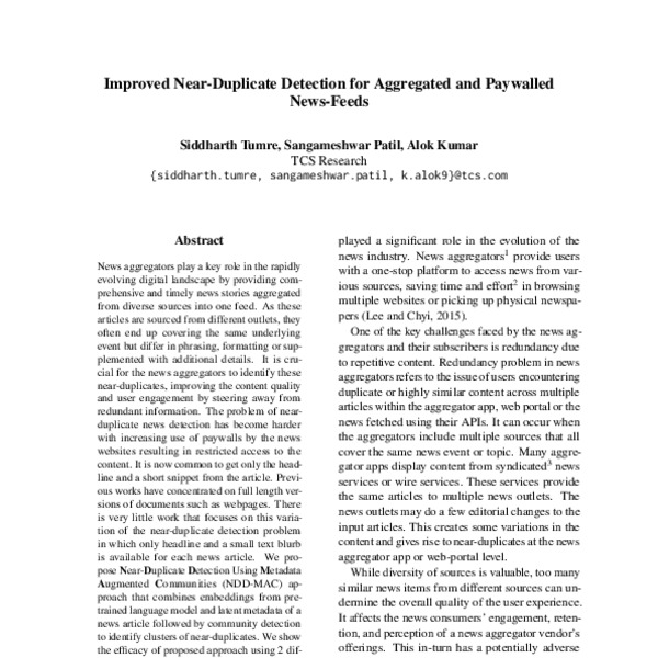 Improved Near-Duplicate Detection for Aggregated and Paywalled News ...