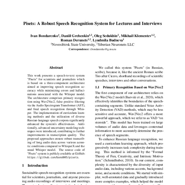 Pisets: A Robust Speech Recognition System for Lectures and Interviews - ACL Anthology