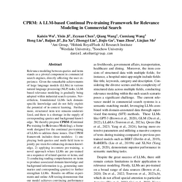 CPRM: A LLM-based Continual Pre-training Framework for Relevance ...