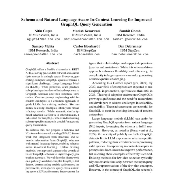 Schema and Natural Language Aware In-Context Learning for Improved GraphQL Query Generation ...