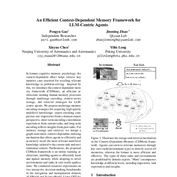 An Efficient Context-Dependent Memory Framework for LLM-Centric Agents - ACL Anthology