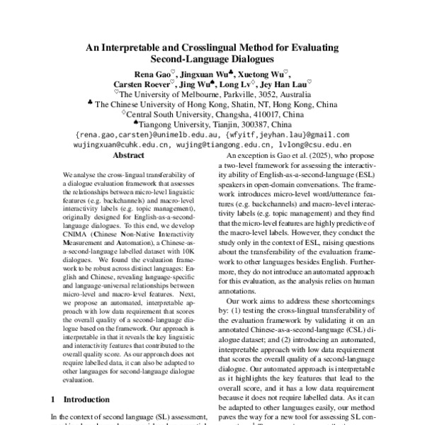 An Interpretable And Crosslingual Method For Evaluating Second Language Dialogues Acl Anthology