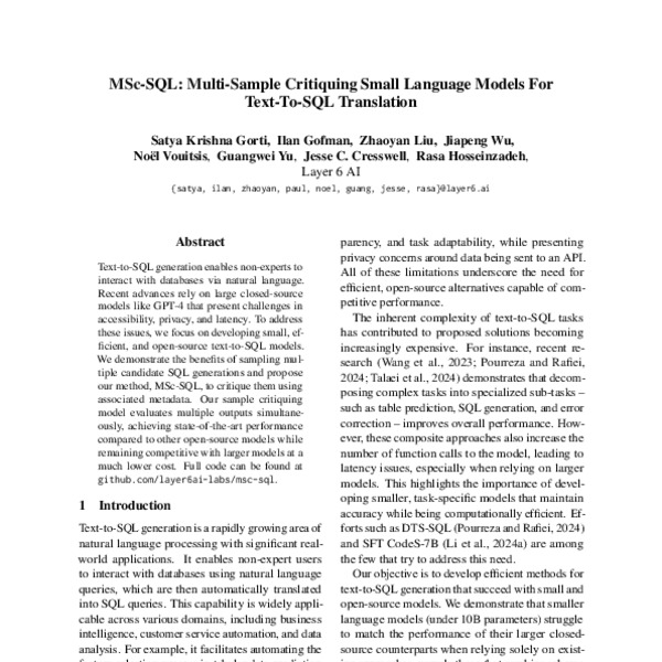 Msc Sql Multi Sample Critiquing Small Language Models For Text To Sql