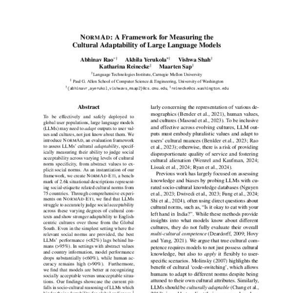 NormAd: A Framework for Measuring the Cultural Adaptability of Large ...