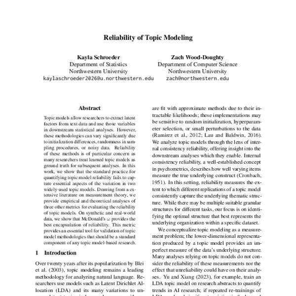Reliability of Topic Modeling - ACL Anthology
