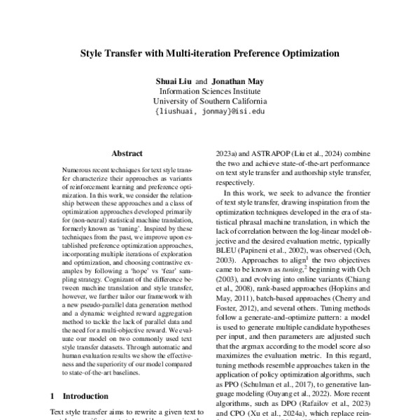 Style Transfer with Multi-iteration Preference Optimization - ACL Anthology