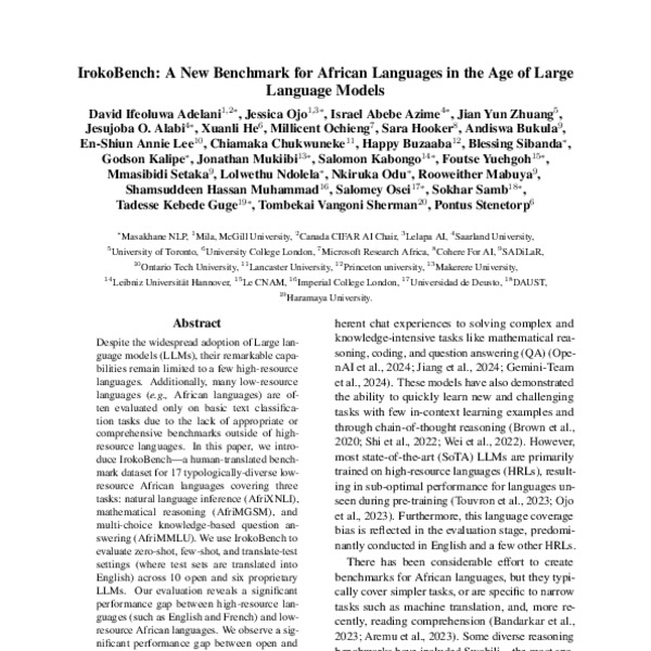 IrokoBench: A New Benchmark for African Languages in the Age of Large ...