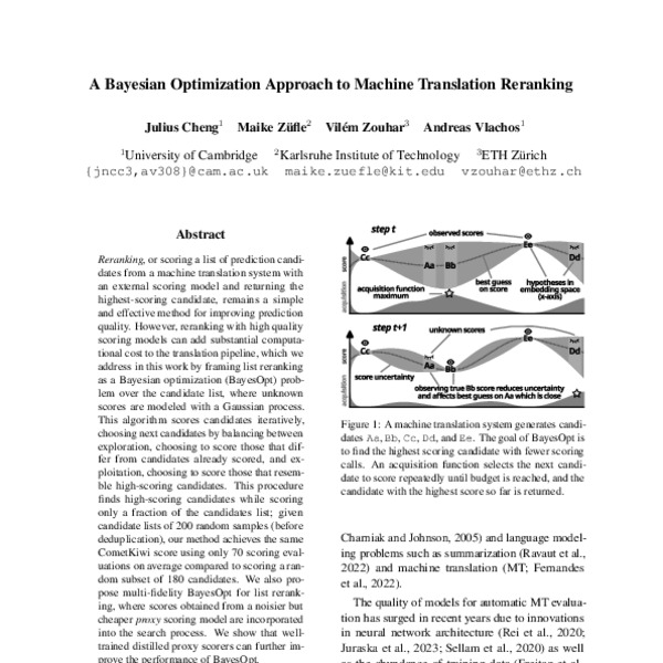 A Bayesian Optimization Approach to Machine Translation Reranking - ACL Anthology