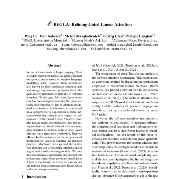ReGLA: Refining Gated Linear Attention - ACL Anthology
