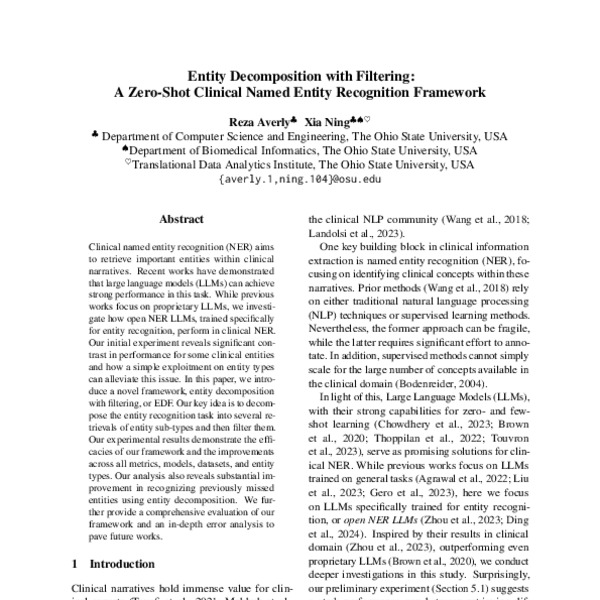 Entity Decomposition with Filtering: A Zero-Shot Clinical Named Entity Recognition Framework ...