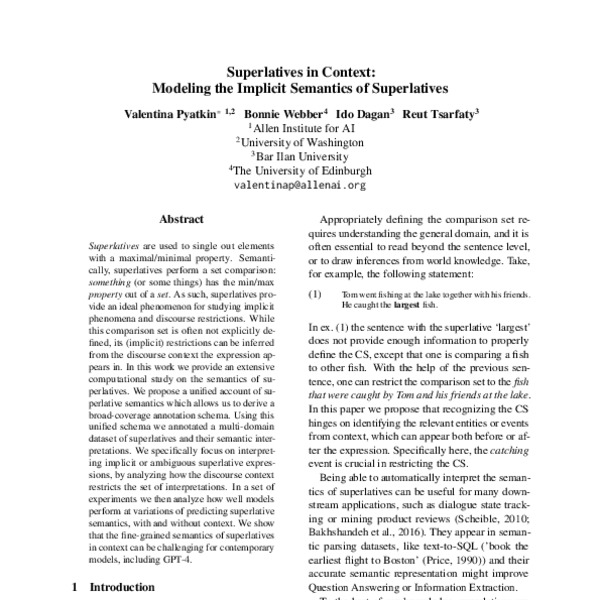 Superlatives in Context: Modeling the Implicit Semantics of Superlatives - ACL Anthology