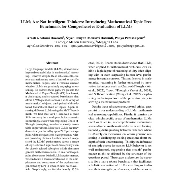 Llms Are Not Intelligent Thinkers Introducing Mathematical Topic Tree Benchmark For