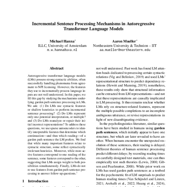 Incremental Sentence Processing Mechanisms in Autoregressive Transformer Language Models - ACL ...