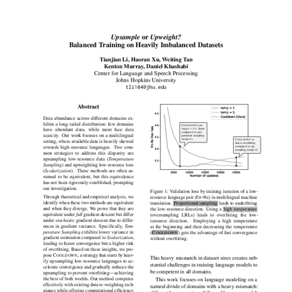 Upsample or Upweight? Balanced Training on Heavily Imbalanced Datasets - ACL Anthology