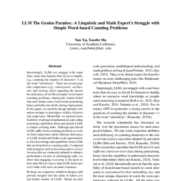LLM The Genius Paradox: A Linguistic and Math Expert’s Struggle with Simple Word-based Counting ...