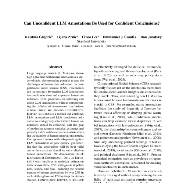 Can Unconfident LLM Annotations Be Used for Confident Conclusions? - ACL Anthology