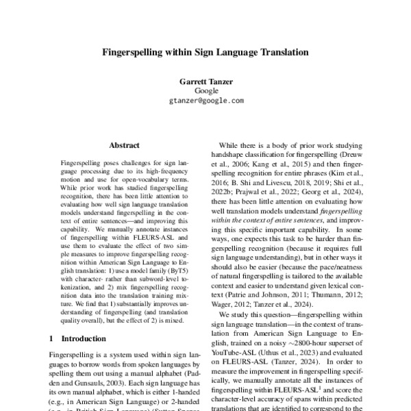 Fingerspelling within Sign Language Translation - ACL Anthology