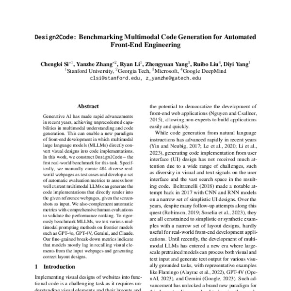 Design2code Benchmarking Multimodal Code Generation For Automated Front End Engineering Acl