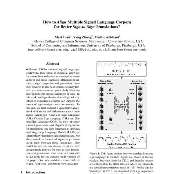 How to Align Multiple Signed Language Corpora for Better Sign-to-Sign Translations? - ACL Anthology