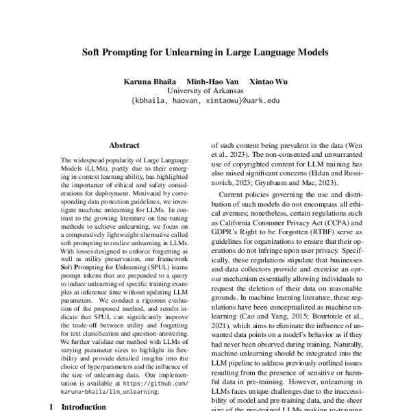 Soft Prompting for Unlearning in Large Language Models - ACL Anthology