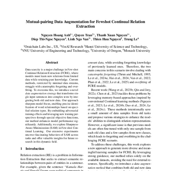 Mutual-pairing Data Augmentation for Fewshot Continual Relation Extraction - ACL Anthology