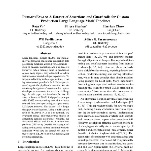 PROMPTEVALS: A Dataset of Assertions and Guardrails for Custom ...