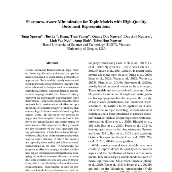 Sharpness-Aware Minimization for Topic Models with High-Quality ...