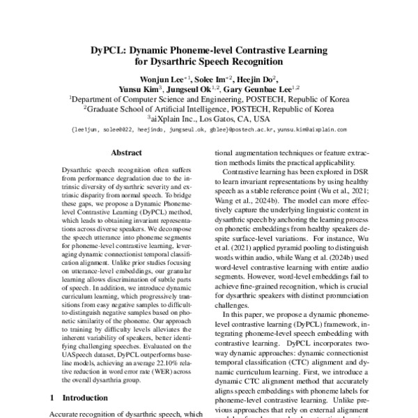 DyPCL: Dynamic Phoneme-level Contrastive Learning for Dysarthric Speech Recognition - ACL Anthology