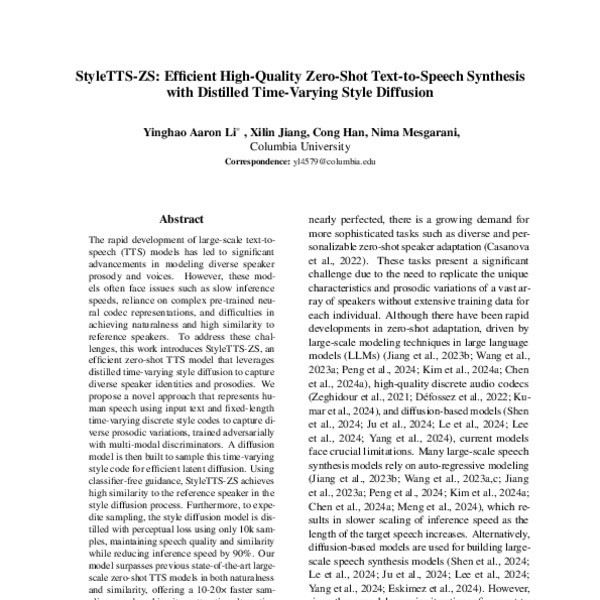 StyleTTS-ZS: Efficient High-Quality Zero-Shot Text-to-Speech Synthesis ...
