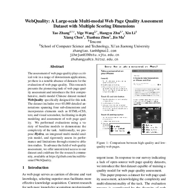 WebQuality: A Large-scale Multi-modal Web Page Quality Assessment Dataset with Multiple Scoring ...