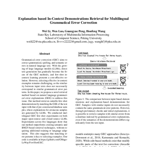 Explanation based In-Context Demonstrations Retrieval for Multilingual Grammatical Error ...