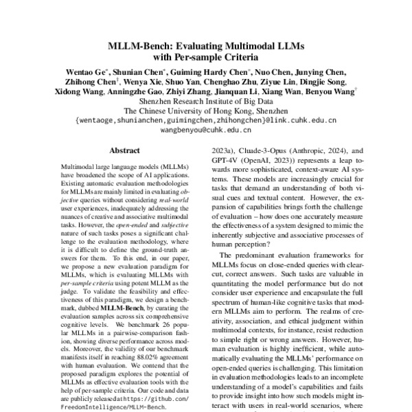 MLLM-Bench: Evaluating Multimodal LLMs with Per-sample Criteria - ACL Anthology