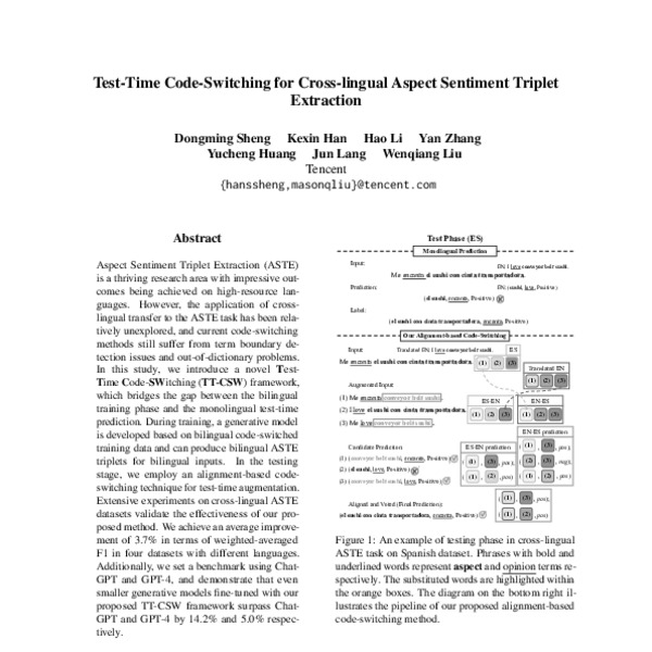 Test-Time Code-Switching for Cross-lingual Aspect Sentiment Triplet ...
