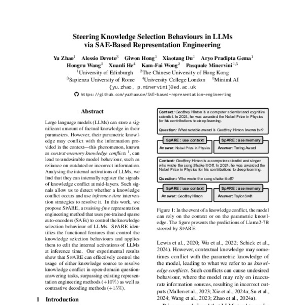Steering Knowledge Selection Behaviours in LLMs via SAE-Based Representation Engineering - ACL ...