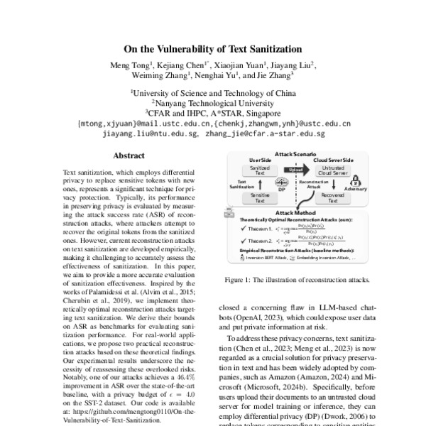 On the Vulnerability of Text Sanitization - ACL Anthology