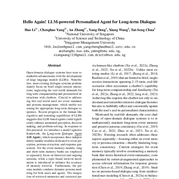 Hello Again! LLM-powered Personalized Agent for Long-term Dialogue - ACL Anthology