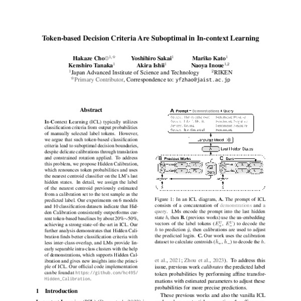Token Based Decision Criteria Are Suboptimal In In Context Learning