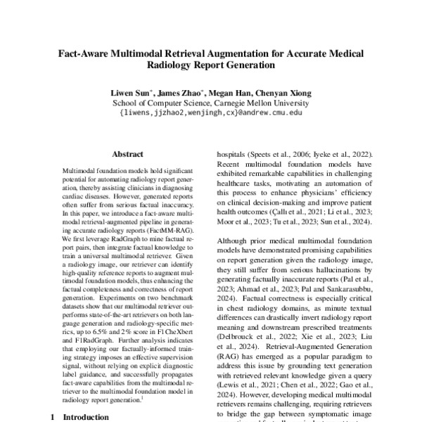 Fact-Aware Multimodal Retrieval Augmentation for Accurate Medical Radiology Report Generation ...