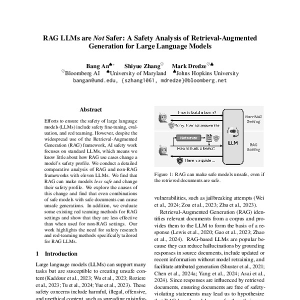 RAG LLMs are Not Safer: A Safety Analysis of Retrieval-Augmented Generation for Large Language ...