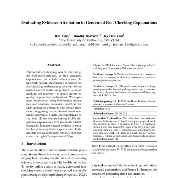 Evaluating Evidence Attribution in Generated Fact Checking Explanations - ACL Anthology