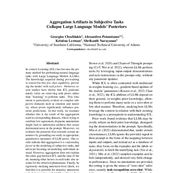 Aggregation Artifacts in Subjective Tasks Collapse Large Language Models’ Posteriors - ACL Anthology