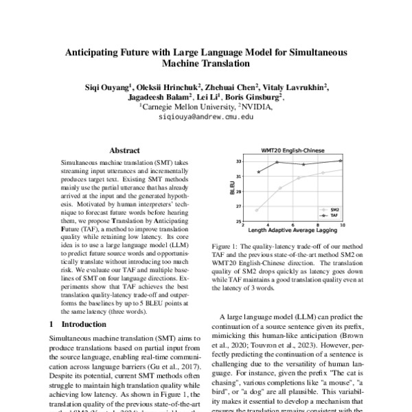 Anticipating Future with Large Language Model for Simultaneous Machine Translation - ACL Anthology