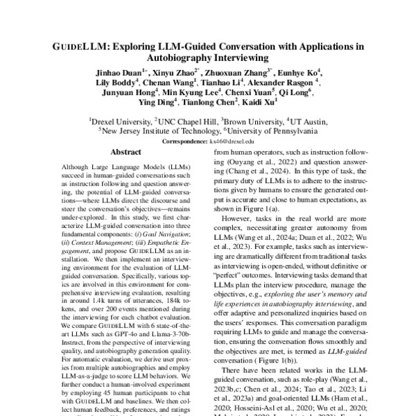 GuideLLM: Exploring LLM-Guided Conversation with Applications in Autobiography Interviewing ...
