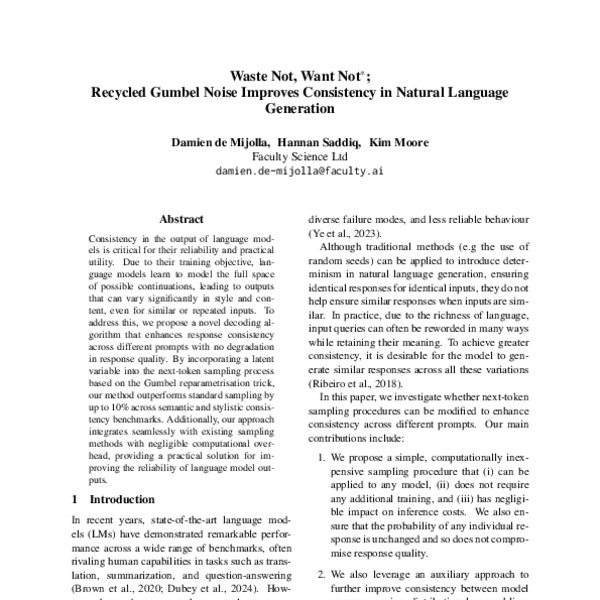 Waste Not, Want Not; Recycled Gumbel Noise Improves Consistency in Natural Language Generation ...