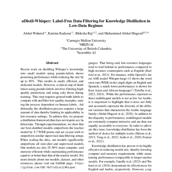 uDistil-Whisper: Label-Free Data Filtering for Knowledge Distillation in Low-Data Regimes - ACL ...
